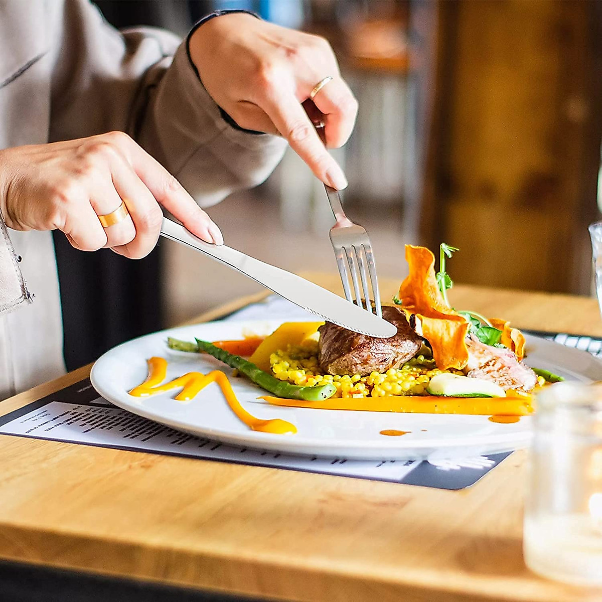 60 piece Forks and Spoons Silverware Set, Flatware Sets, Mirrored Stainless Steel Cutlery Set, Spoons Forks and Knives Set Service for 12