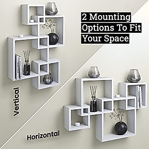Greenco 4 Cube Intersecting Shelves, Easy-to-Assemble Floating Wall Mount Shelves for Bedrooms and Living Rooms, White Finish