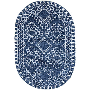 nuLOOM Vasiliki Moroccan Tribal Shag Area Rug , 5' x 8', Blue, Oval