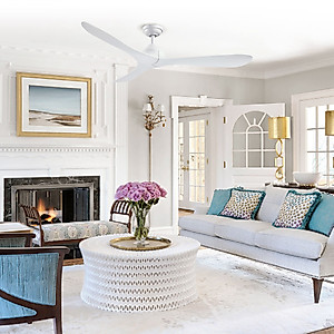 Ceiling Fans without Lights 56 Inch White Ceiling Fan No Light for Bedroom Living Room, Low Profile Outdoor Ceiling Fans for Patios, Remote Control, Reversible 3 Blades, Ventilador de Techo