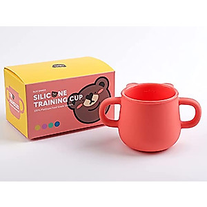 BLUE GINKGO Silicone Toddler Cups - Open Cup for Baby with Handles | Made in Korea | 8oz Training Open Cups for Toddlers 1-3 (Coral)