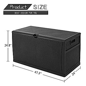 Oakmont 120 Gallon Patio Deck Box, Outdoor Large Resin Wicker Storage Container Garden Furniture for Outdoor Cushions, Throw Pillows, Black