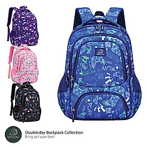 MYGOO Kids Backpack for Boys | Primary School Backpack for Teen | Doubleday Collection | 17" tall | Gamer Blue