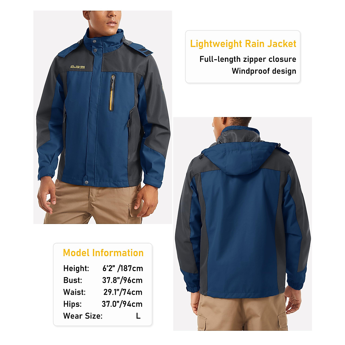 MAGCOMSEN Rain Jacket Mens Windbreaker Jackets Waterproof Jackets Outdoor Rain Coat Sports Breathable Jacket Running Cycling Camping Jacket