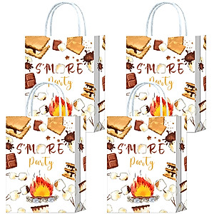 16 Pieces S'more Goodie Bags for S'more Party Camping Christmas S'mores Party Decorations, S'mores Themed Gift Snacks Treat Party Favors Bags with Handles for Birthday Baby Shower Christmas Party