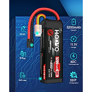 HOOVO 11.1V 3S LiPo Battery 5200mAh 60C with Tr Plug for RC Car RC Truck Airplane Helicopter Boat Car Racing RC Hobby, 2 Packs