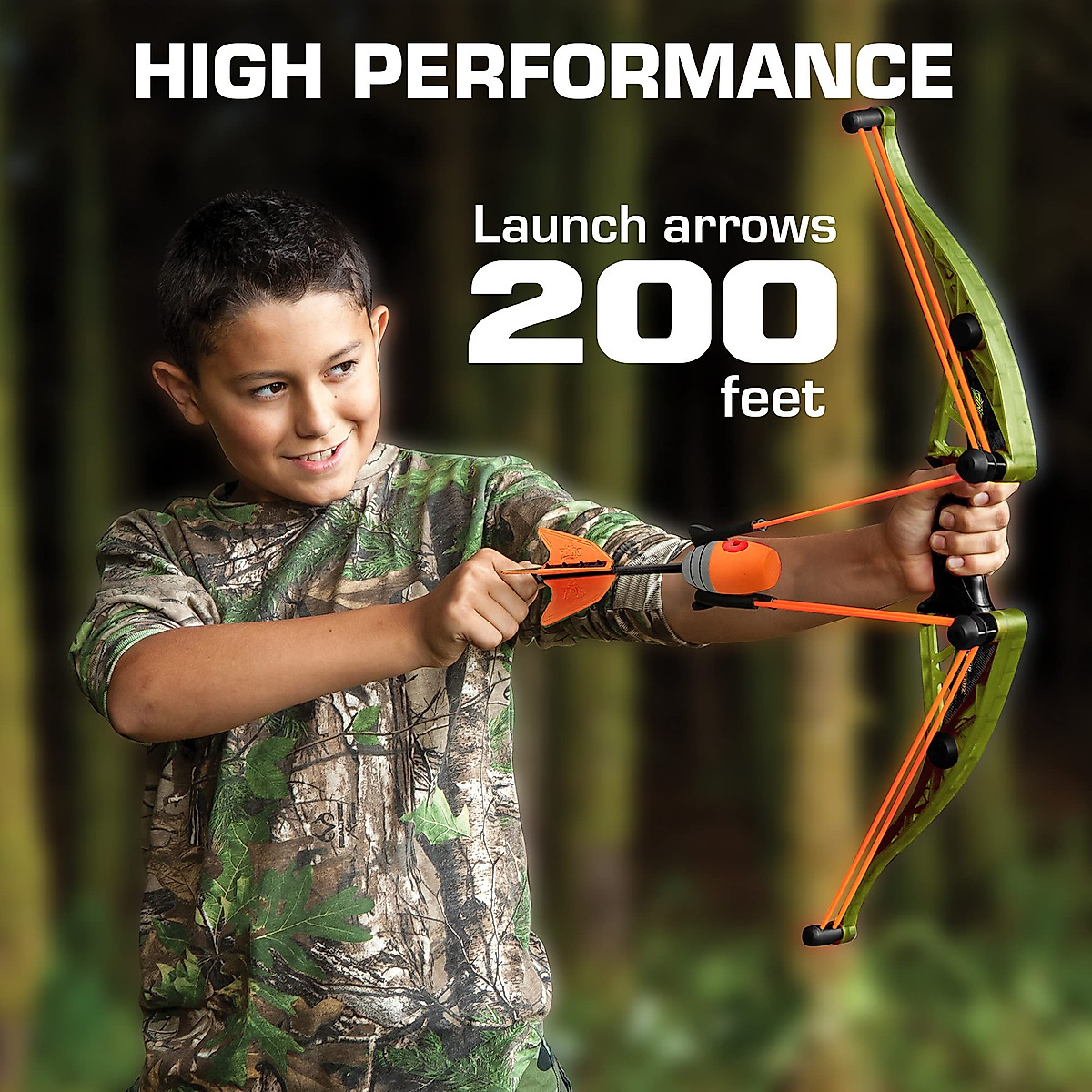 Zing Air Hunterz Z-Curve Bow Pack, 1 Green Bow, 4 Orange Zonic Whistle Arrows, 2 Orange Suction Cup Arrows and 1 Bungee, Shoots Arrows Up to 200 Feet