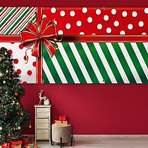 Wovweave Christmas Banners Merry Box Outdoor Wall Cover Decorations Hanging Backdrop Banner for New Year Mural Winter Holiday Party Background Supplies