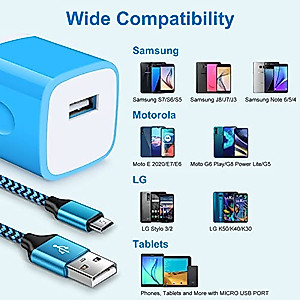 Android Charger Micro USB Android Charger Cable Single Port Wall Charger Block Phone Plug 6FT Charging Cord for Samsung Galaxy S7 S6 Edge/Active/S5 S4 S3 S2, Note 6 5 4,A10 J8 J3V J7V J7 J3 J6 J5 J2