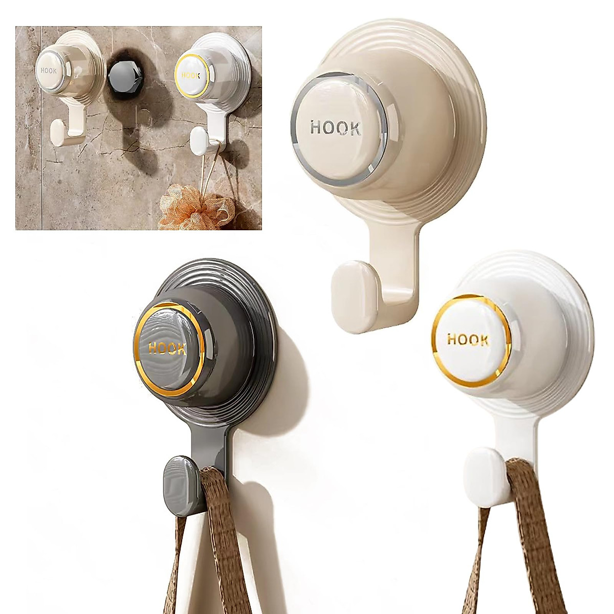 Wjwumha 3 Pieces Towel Hooks Hanging Heavy Duty Wall Mount Coat Hooks for Bathroom Shower Kitchen Keys Door Hook Self-Adhesive