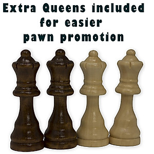 GrowUpSmart Staunton Chess Pieces with Extra Queens | Size: XLarge - King Height: 4 inches | Wood