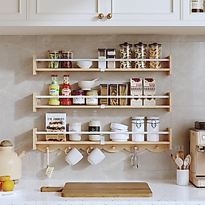 SZYOUYUE Nursery Bookshelves Wall Mounted，34inch，Set of 3, Floating Shelf Kids Coat Rack with 6Hooks,Hanging Shelf for Baby Nursery Room Décor, Patent Number: 29924445,Burlywood