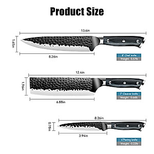 Dfito Chef Knife Set, 3 Pieces Hand Forged Kitchen Knife Set Ultra Sharp Chef Knife, Cleaver Knife, Paring Knife, High Carbon Stainless Steel Knife Set,japanese knife set