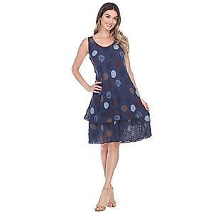 Women's Plus Size Summer Casual Sleeveless Dresses Polka-Dot Floral Scoop Neck Dress-Bigdot-Navy-1X