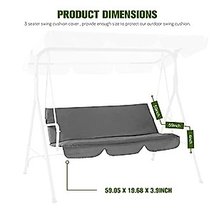 Outdoor Swing Cushion Cover Replacement Waterproof Patio Swing Seat Cover for 3 Seat Outdoor Swing Chair Cushion Cover 150X50X10CM Grey