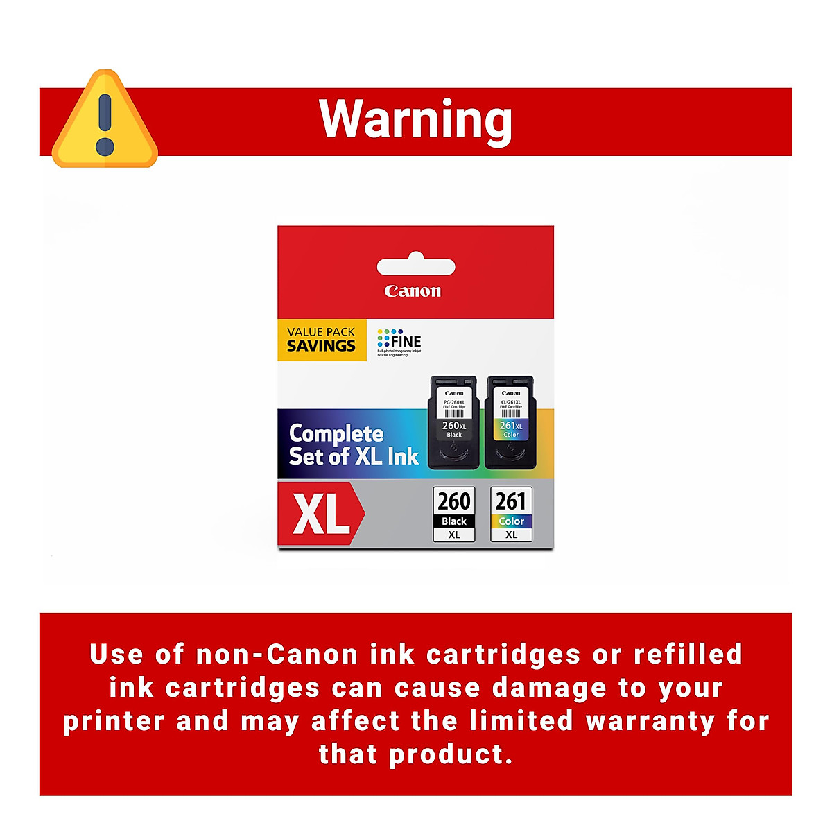 Canon PG-260 XL / CL-261 XL Value Pack, Compatible to TR7020, TS6420, and TS5320 Printers, Multi, Once Size (3706C005)