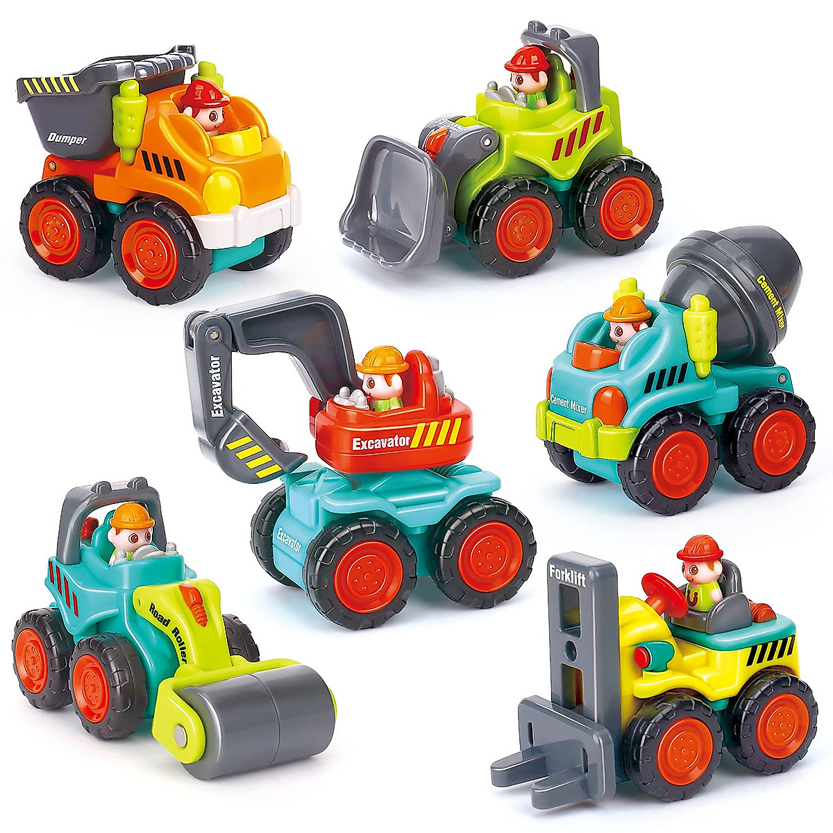 HOLA Mini Toddler Construction Vehicles Playsets Dump Truck, Excavator, Bulldozer, Cement Mixer, Forklift, Road Roller, Construction Trucks Car Toys for 18 Months+ Old Boy
