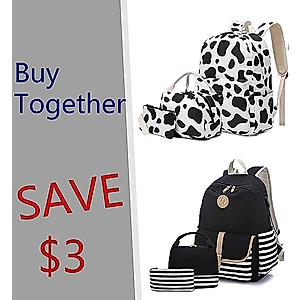 Lmeison Cow Print Backpack with Lunch Bag & Cute Backpack for Teen Girls with Lunch Bag