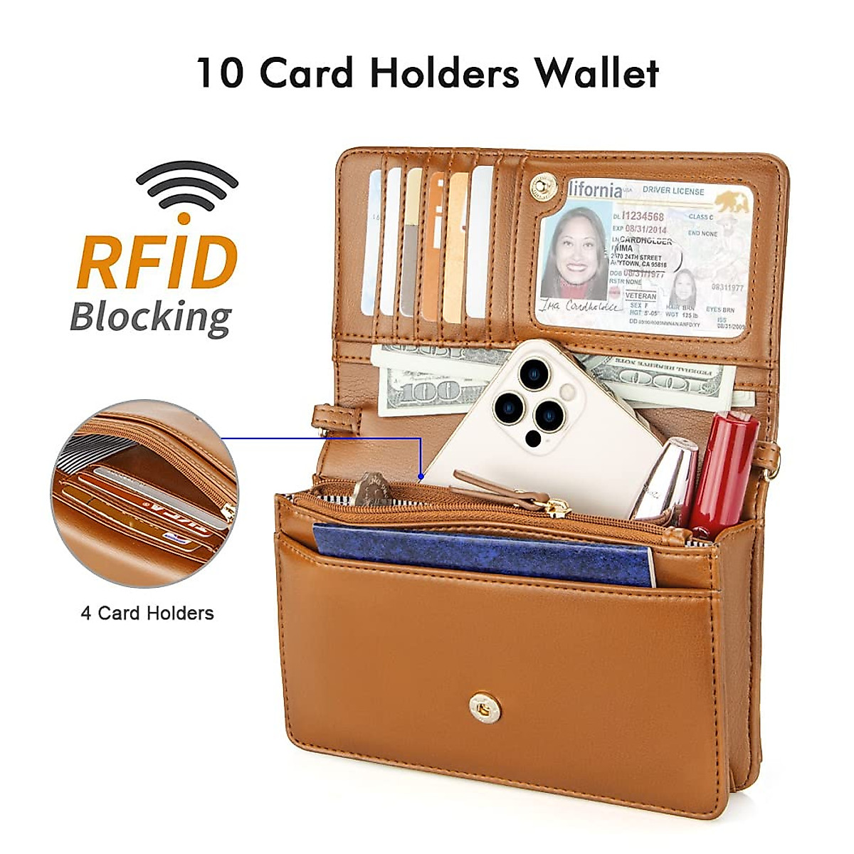 nuoku Crossbody Bag for Women Cellphone Little Purse with Credit Card Slots Lightweight Leather Wristlet Wallet, Brown