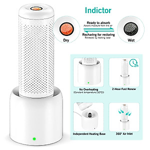 Dehumidifier Gun Closet Moisture Absorber - Reusable Room Damp Rid Desiccant Safe Rechargeable Remove Humidity Bathroom Dry Cordless Silica (White)
