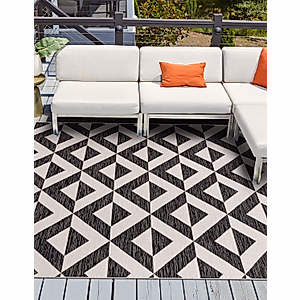 Unique Loom Jill Zarin Jill Zarin Outdoor Collection Area Rug - Napa (10' Square Charcoal Gray/Ivory)