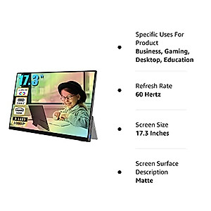 Portable Monitor 17.3" Laptop Screen Extender with Premium Built-in Stand, 1080P FHD HDR Eye Care USB-C Second Monitor for Laptop, IPS HDMI Computer Display for Phone, PC, PS/4/5, Xbox, Switch