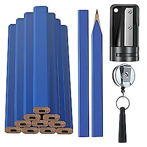 14 Pieces Carpenter Pencil, 7 Inches Flat Octagonal Hard Black Carpenter Marking Pencils with Pencil Sharpener and Silicone Heavy Duty Retractable Pen Holder for Woodworking Marking Tool