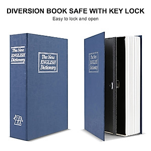 Tahoe trails Book Safe with Key Lock, Portable Metal Safe Box, Dictionary Diversion Book Safe,Secret Book Hidden Safe,9.5" x 6.1" x 2 .2" Navy Blue