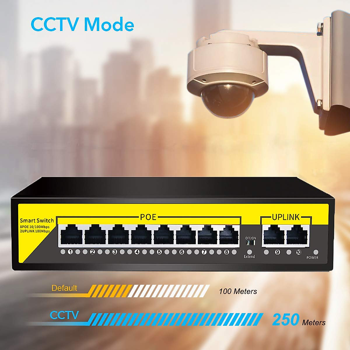 FULUVA 8 Port PoE Switch with 2 Gigabit Uplink 120W Built-in Power