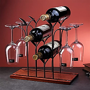 YFQHDD Iron Wire Forest Leaf Wine Rack Stand Hanging Drinking Glasses Stemware Rack Shelf Wine Bottle & Glass Cup Holder Display (Color : E, Size