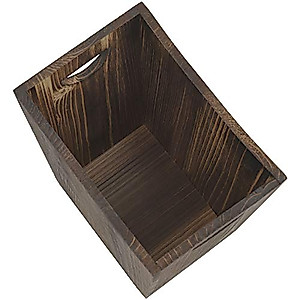 BTY Trash Can Wastebasket Torched Wood Waste Basket Bin, Rustic Garbage Container Bin for Kitchen, Bedroom, Office, Living Room Brown