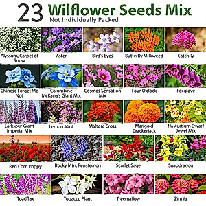 130,000+ Wildflower Seeds - Premium Birds & Butterflies Wildflower Seed Mix [3 Oz] Flower Garden Seeds - Bulk Wild Flowers: 23 Wildflowers Varieties of 100% Non-GMO Annual Flower Seeds for Planting