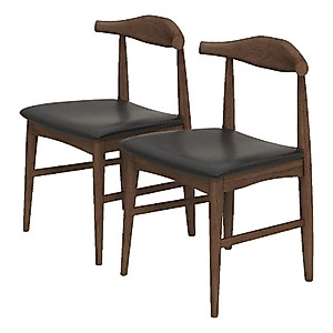 Pemberly Row Mid Century Modern Silas Upholstered Black Pu Leather Dining Chairs for Dining Room/Kitchen with Walnut Finish (Set of 2)