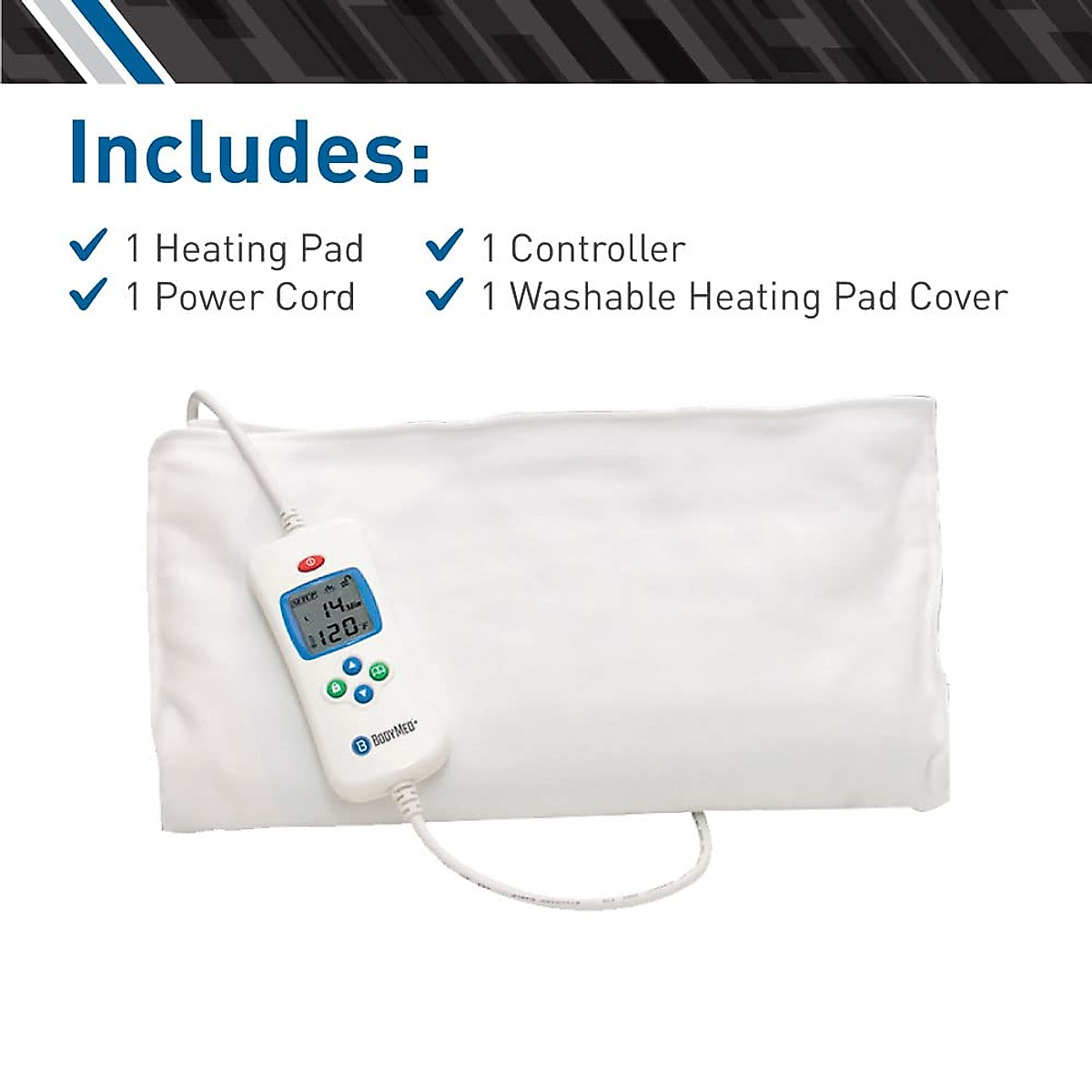 BodyMed Digital Moist Heating Pad with Auto Shut Off Heating Pad for Neck, Shoulder, Back and Muscle Discomfort Relief - 14 in. x 7 Inch, White
