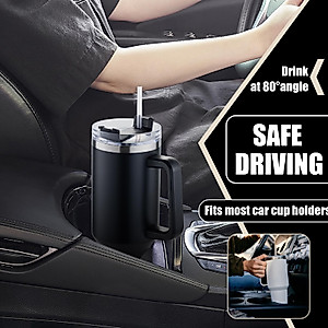 Xereizo 40 oz Tumbler with Handle and Straw, Leak Proof Stainless Steel Insulated Travel Coffee Tumbler Cups Lid and Straw, Iced for 40 Hours Cupholder Friendly Water Bottle Mug, Black