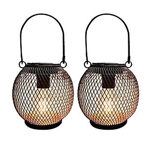 pearlstar Solar Lanterns Outdoor Hanging 2Pack Black Solar Table Lamp with Edison Bulbs for Camping Yard Patio Garden Decoration, Waterproof Hanging Lights (Black)