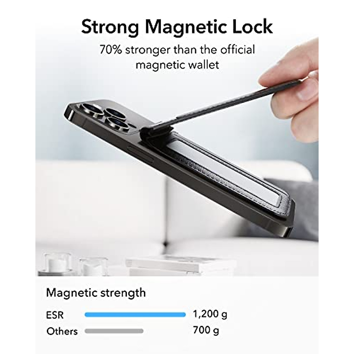 ESR MagSafe Wallet (HaloLock), iPhone Wallet with Adjustable Stand, Magnetic Wallet for iPhone 14/13/12 Series, Not for iPhone 13/12 mini, 3 Card Holder, MagSafe Accessories, Vegan Leather, Black