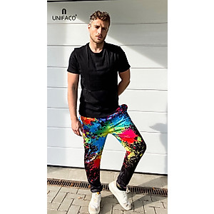 UNIFACO Teenager 3D Digital Print Splatter Jogger Pants Casual Baggy Sweatpants Black S