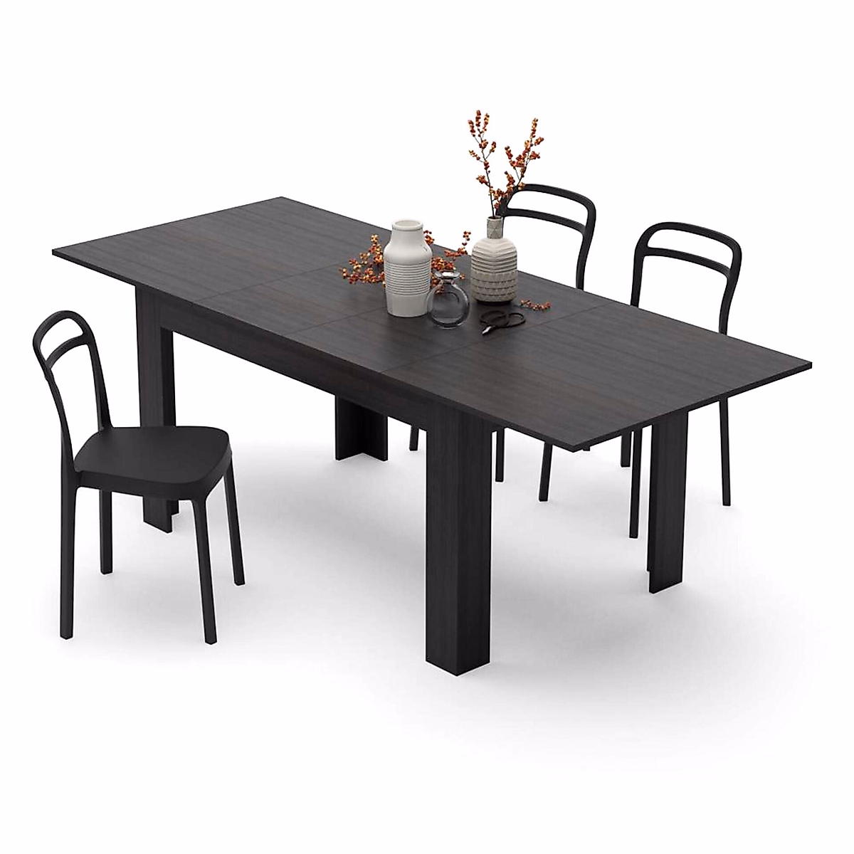 Mobili Fiver, Easy, Extendable Dining Table, 55.1(86.6) x35.4 in, Ashwood Black, Made in Italy