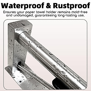 Upgraded Kitchen Paper Towel Holder - One-Hand Tear Under Cabinet Stick-on Towel Rack for Hanging Paper - First Apartment Essentials Wall Mount Self Adhesive Stainless Steel Rack Fits