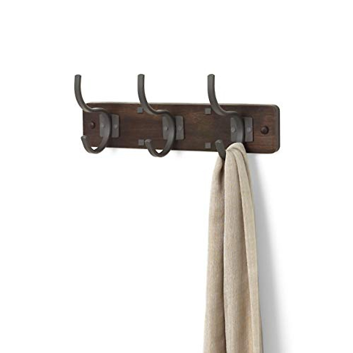 Spectrum Diversified Richmond Wall Mount 3 Hook Wood Rack for Storage and Organization of Entryway Bedroom and More, Coffee/Industrial Gray, Medium