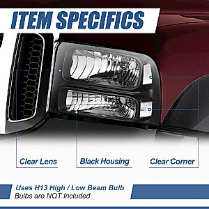 Auto Dynasty [Halogen Model Factory Style Headlights Assembly Compatible with Ford F250 F350 F450 F550 Super Duty 05-07, Driver and Passenger Side, Black Housing Clear Lens