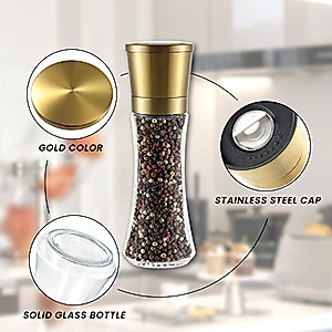 VEVOK CHEF Gold Salt and Pepper Grinder Mill Set Stainless Steel Pepper Shaker Adjustable Ceramic Coarseness Salt Grinder Black Pepper Spice Grinder Mill
