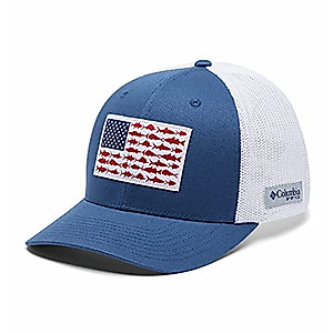 Columbia Unisex PFG Mesh Fish Flag Ball Cap, Night Tide/White, L/XL