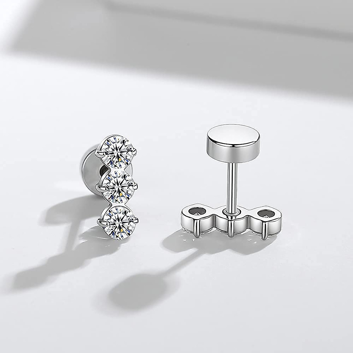 Gnoliew 18G Tragus Earrings for Women 316L Stainless Steel Stud Cartilage Helix Barbell Piercing Jewelry(A,3 CZ)