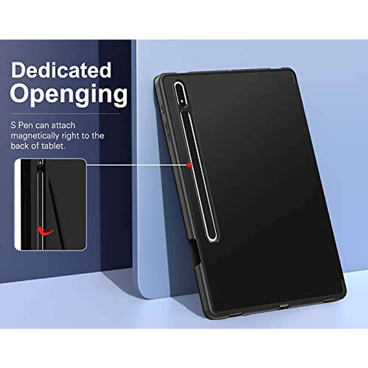 MoKo Case Fits Samsung Galaxy Tab S8 Plus 12.4 Inch 2022 (SM-X800/SM-X806) /S7 FE 2021/S7 Plus 2020, Shockproof Full Body Trifold Stand TPU Back Cover Case with Pen Holder Slot/Auto-Wake, Black