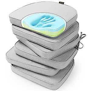 SUNROX Gel Memory Foam Chair Cushions, FadeShield Water-, Stain-Resistant Durable Reversible Seat Cushion Pads with Ties for Indoor/Outdoor Kitchen Dining Office, 17"x16", Set of 6, Heather Grey