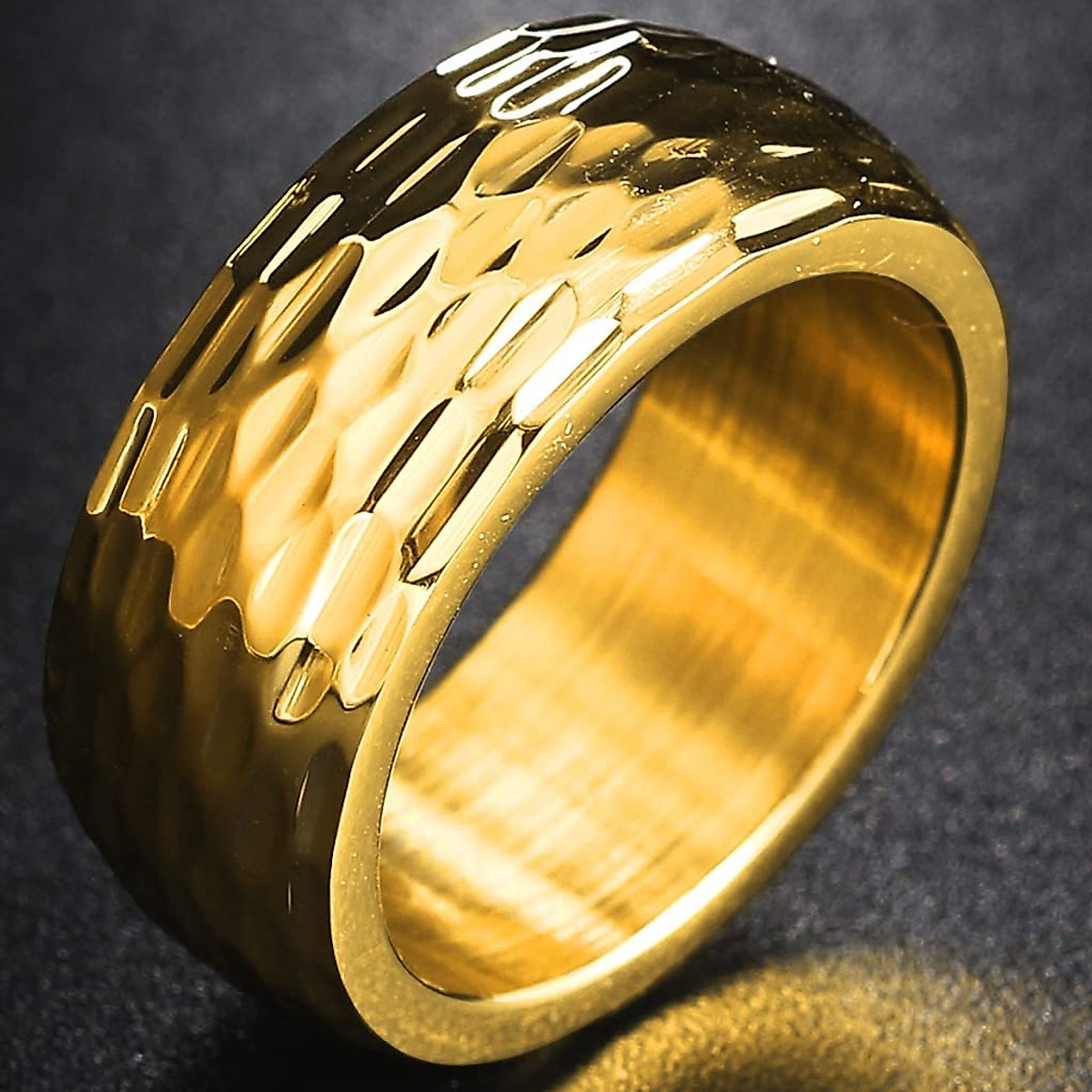 Jude Jewelers 10mm Stainless Steel Hammered Surface Classic Plain Wedding Band Statement Ring (Gold, 13)