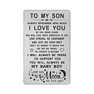 TANWIH Son Engraved Wallet Card I Love You Gifts from Mom Dad, To My Son Birthday Graduation Christmas Card Deployed Presents
