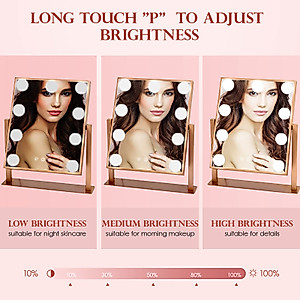 BWLLNI Makeup Mirror with Lights, Hollywood Mirror Lighted Vanity Mirror with 9 LED Bulbs, Touch Control Design 3 Colors Dimmable Bulbs Detachable 10X Magnification 360°Rotation(Rose Pink)